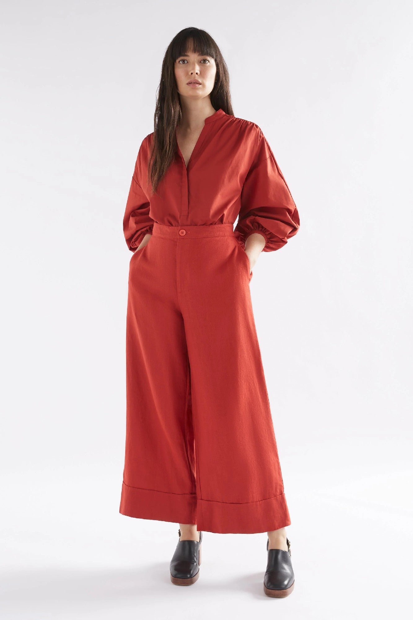Anneli Wide Leg Linen Pants - Red | Elk